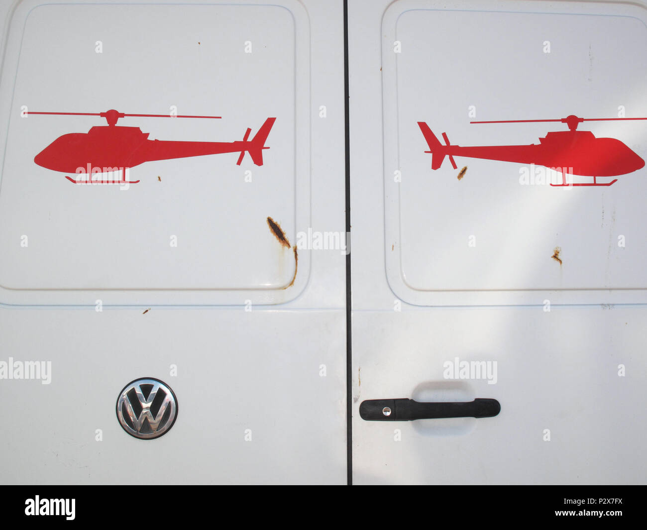 Helicopter sign on a van Stock Photo - Alamy
