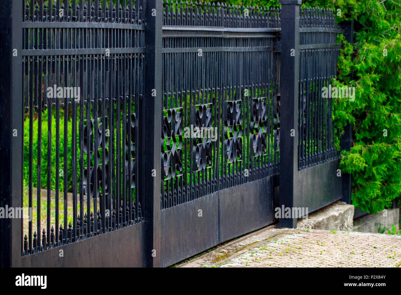 wrought-iron gates, ornamental forging, forged elements close-up Stock ...