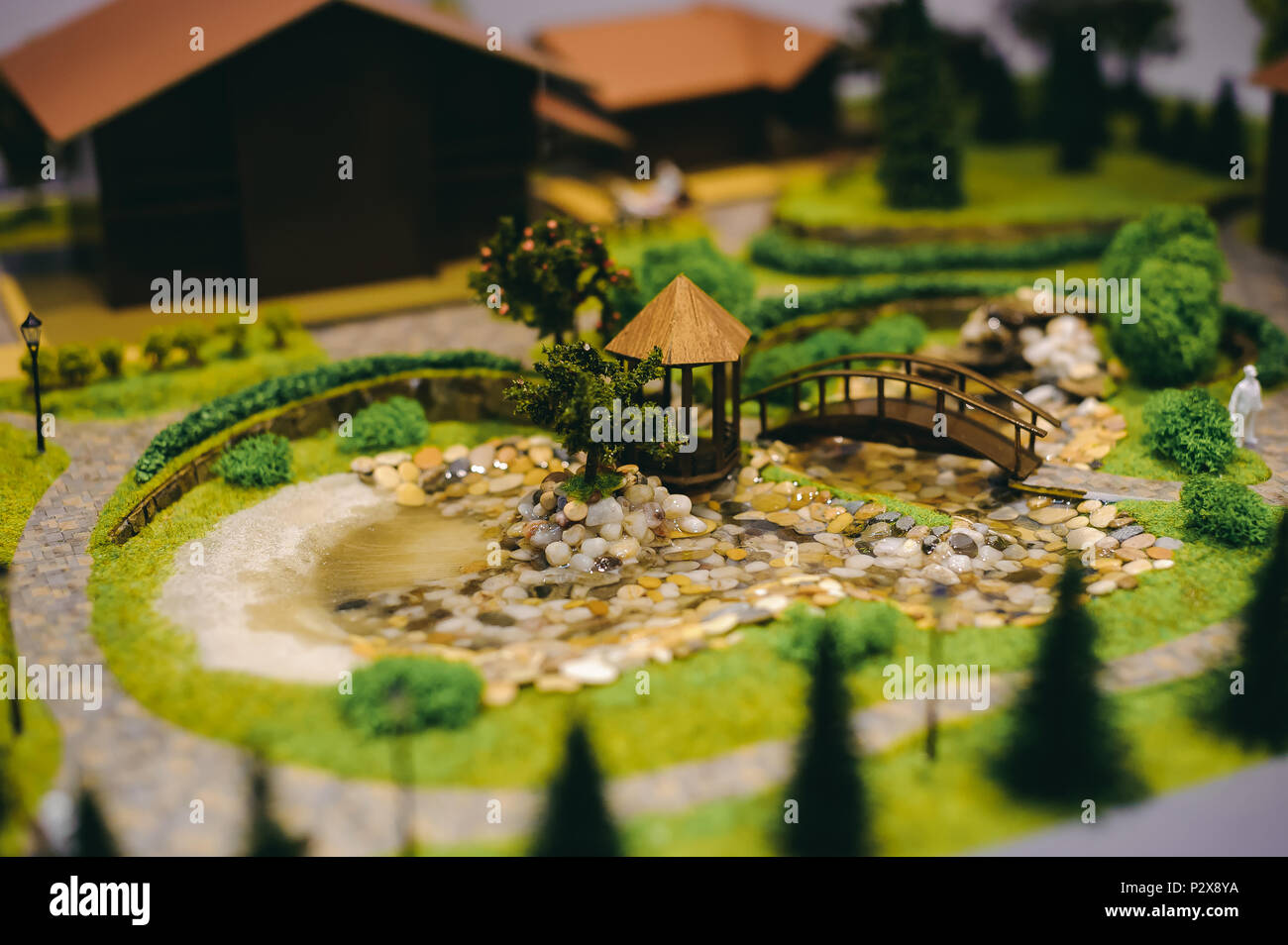 mock-up of the land plot of a country house, with a landscape design ...