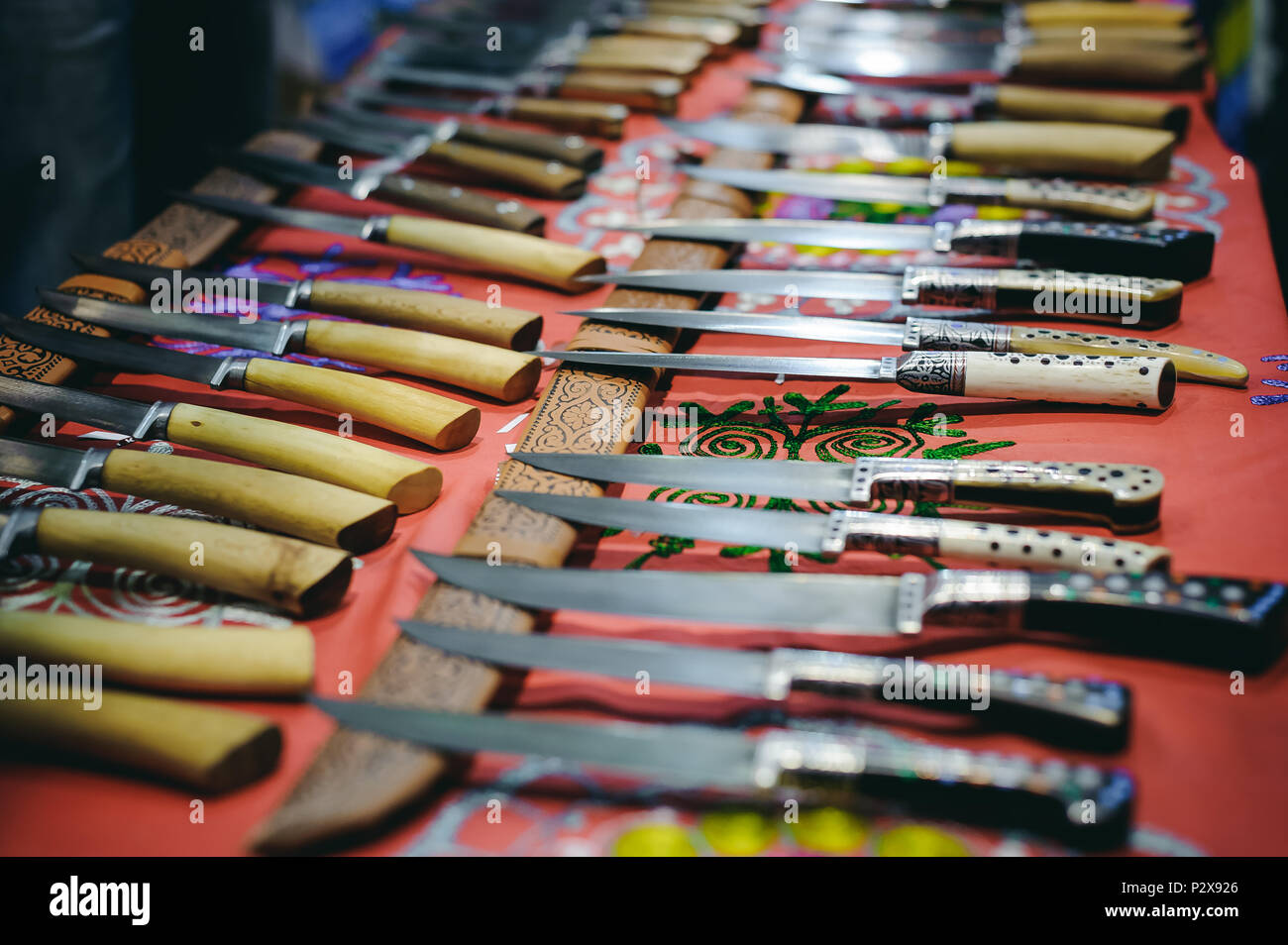 traditional quality knives on the market counter Stock Photo - Alamy
