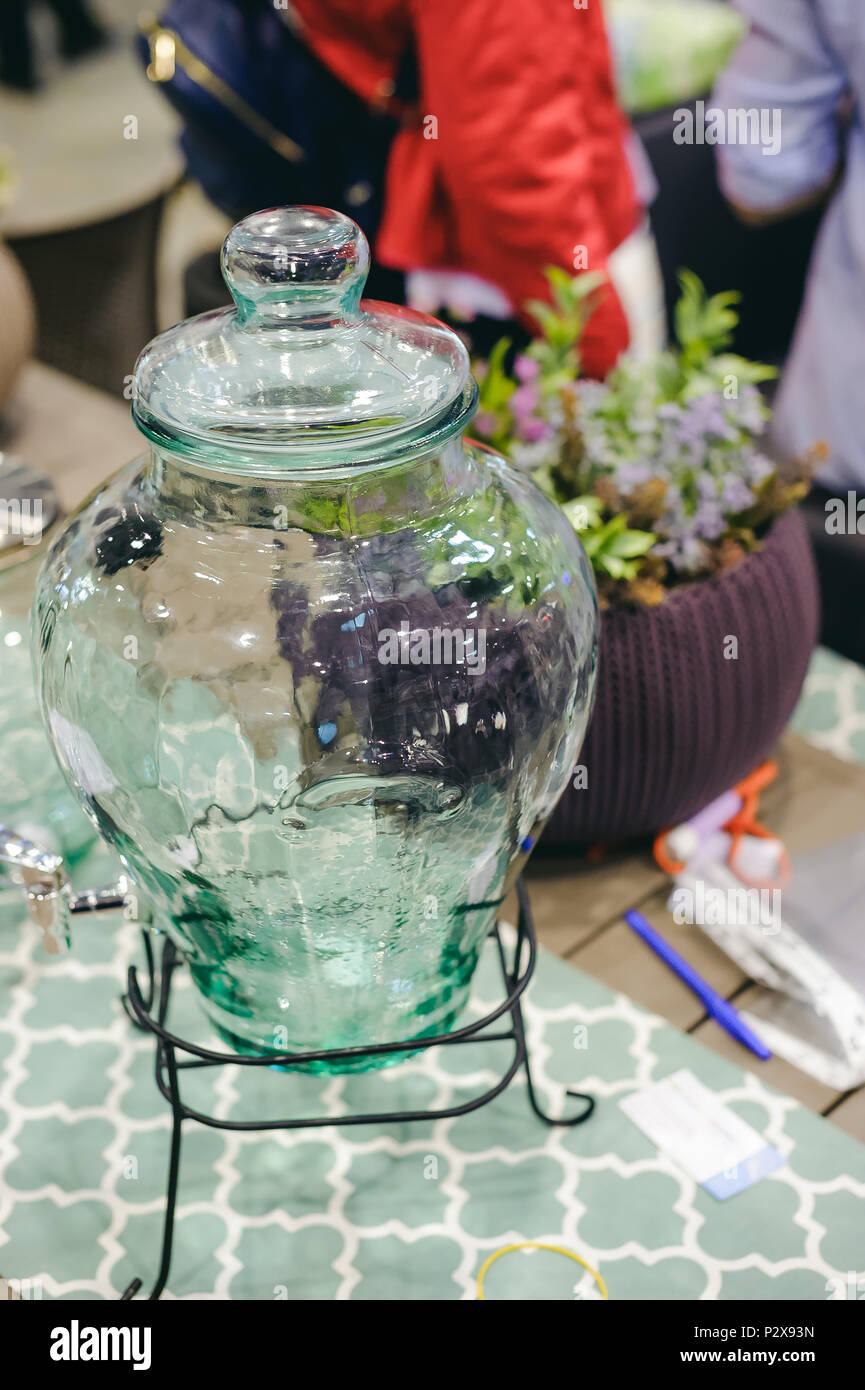 decor objects garden interiors. glass jar with a tap for drinks Stock ...