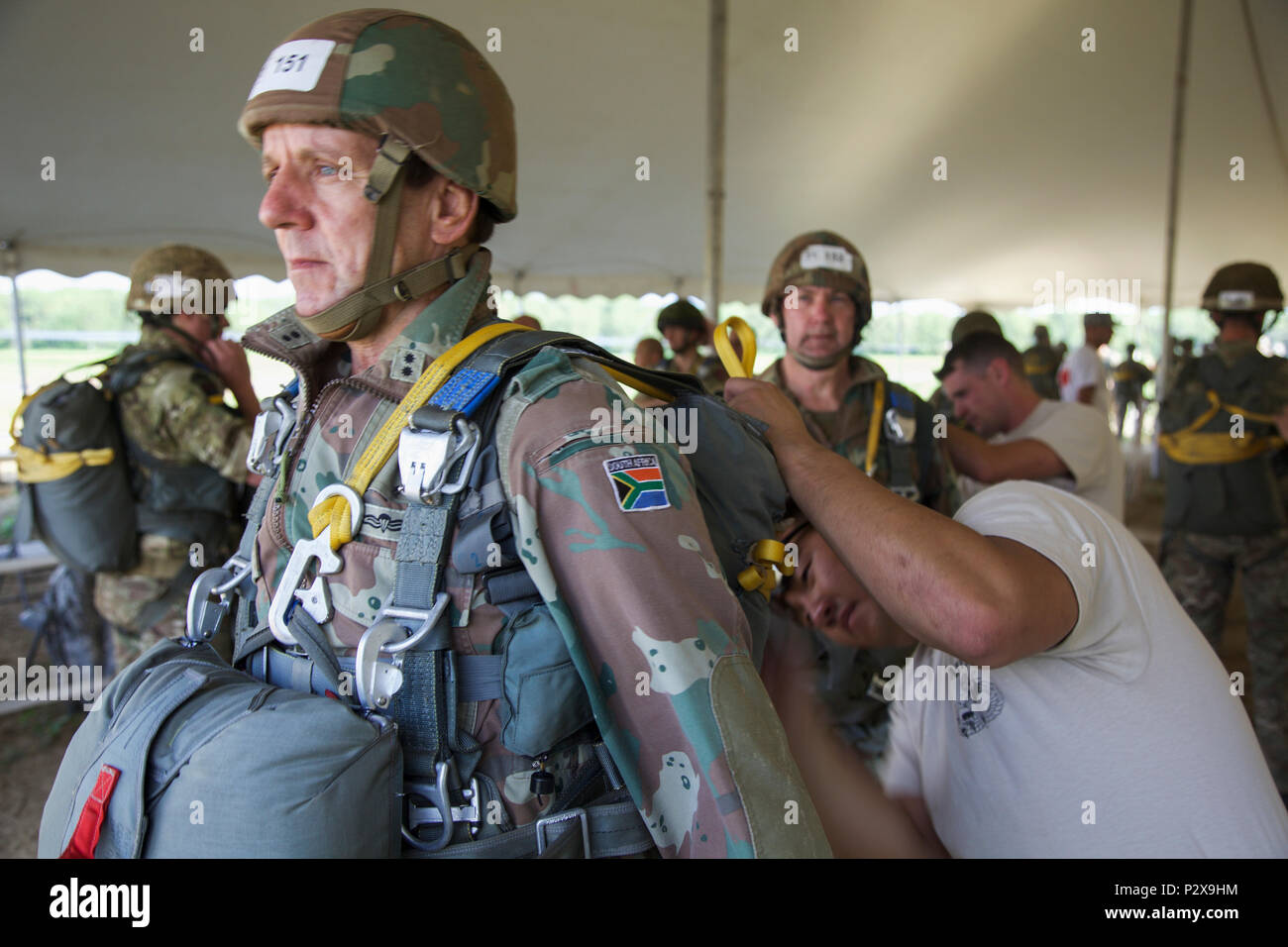 A South African Paratrooper is being JMPI (Jumpmaster Personnel ...
