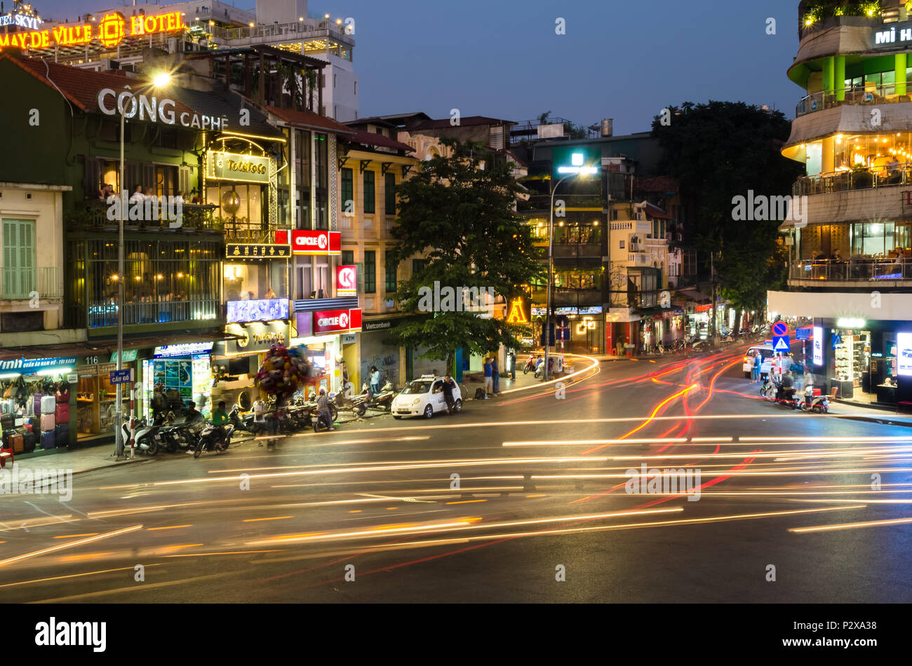 Hanoi,Vietnam - November 2,2017 : Evening view of busy traffic in an ...