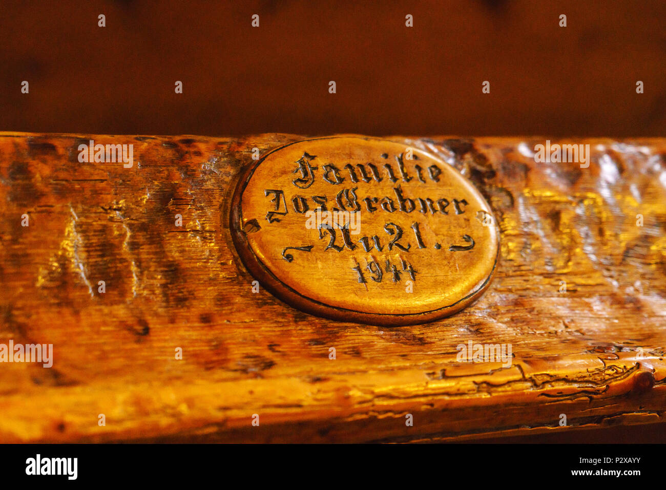 St.Wolfgang, Austria - October 24, 2017: Ancient benches in the ...