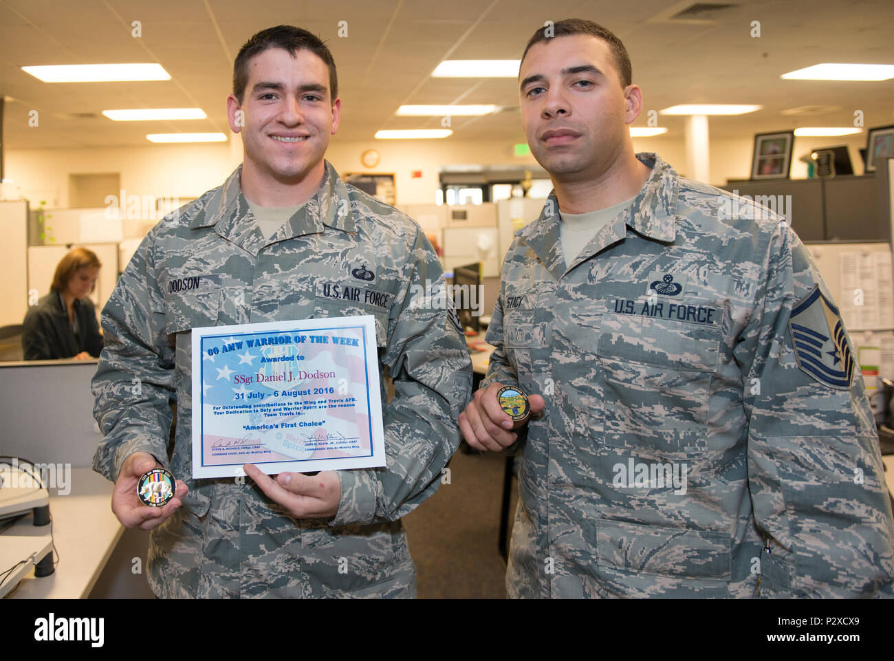 Colonel John Klein, commander, 60th Air Mobility Wing, and Chief Master ...