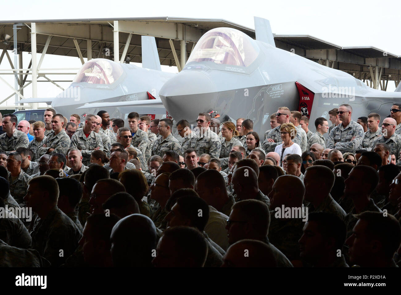 Hundreds of military and civilian Airmen attend the F-35A Lightning II ...