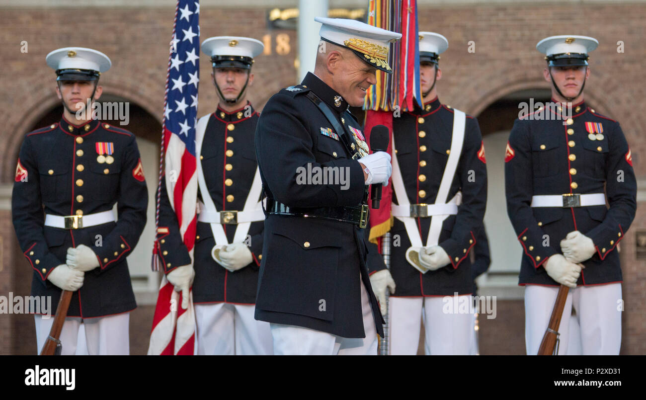 Commandant of the Marine Corps Gen. Robert B. Neller, center, speaks to ...