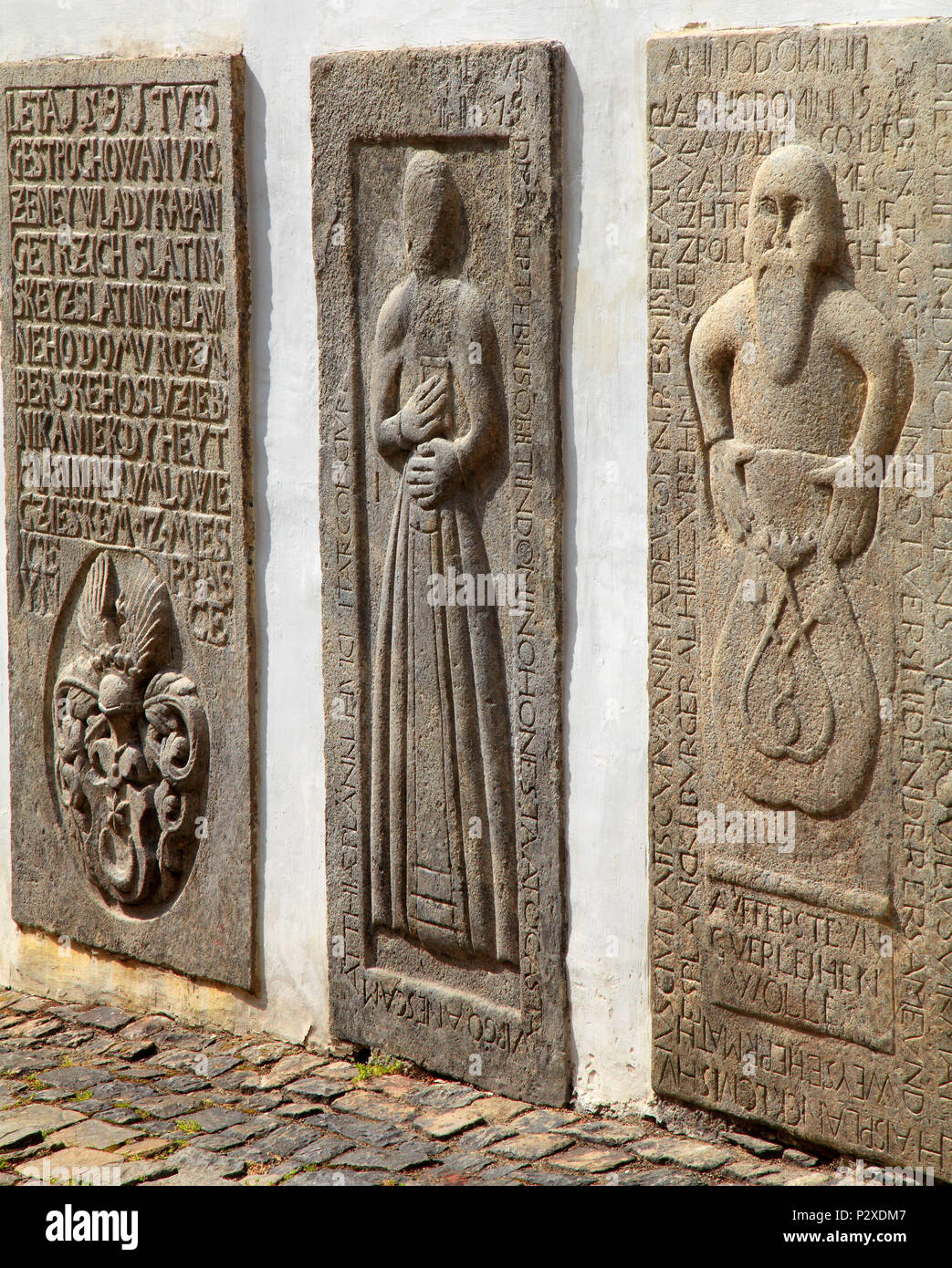 Czech Republic, Cesky Krumlov, stone reliefs, historic monument Stock ...