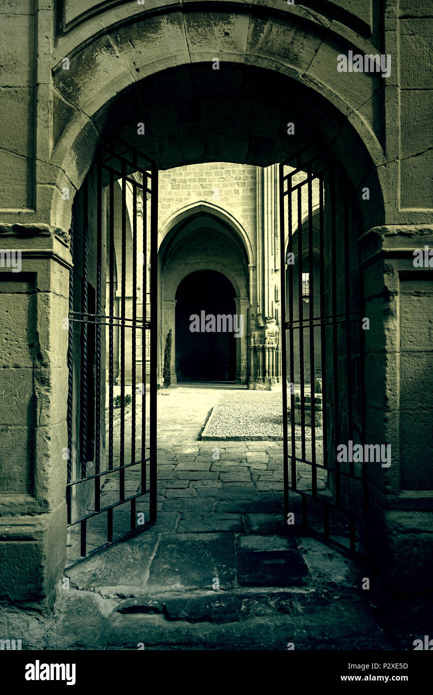 Old metal gate in a medieval church, detail of a door in a church ...
