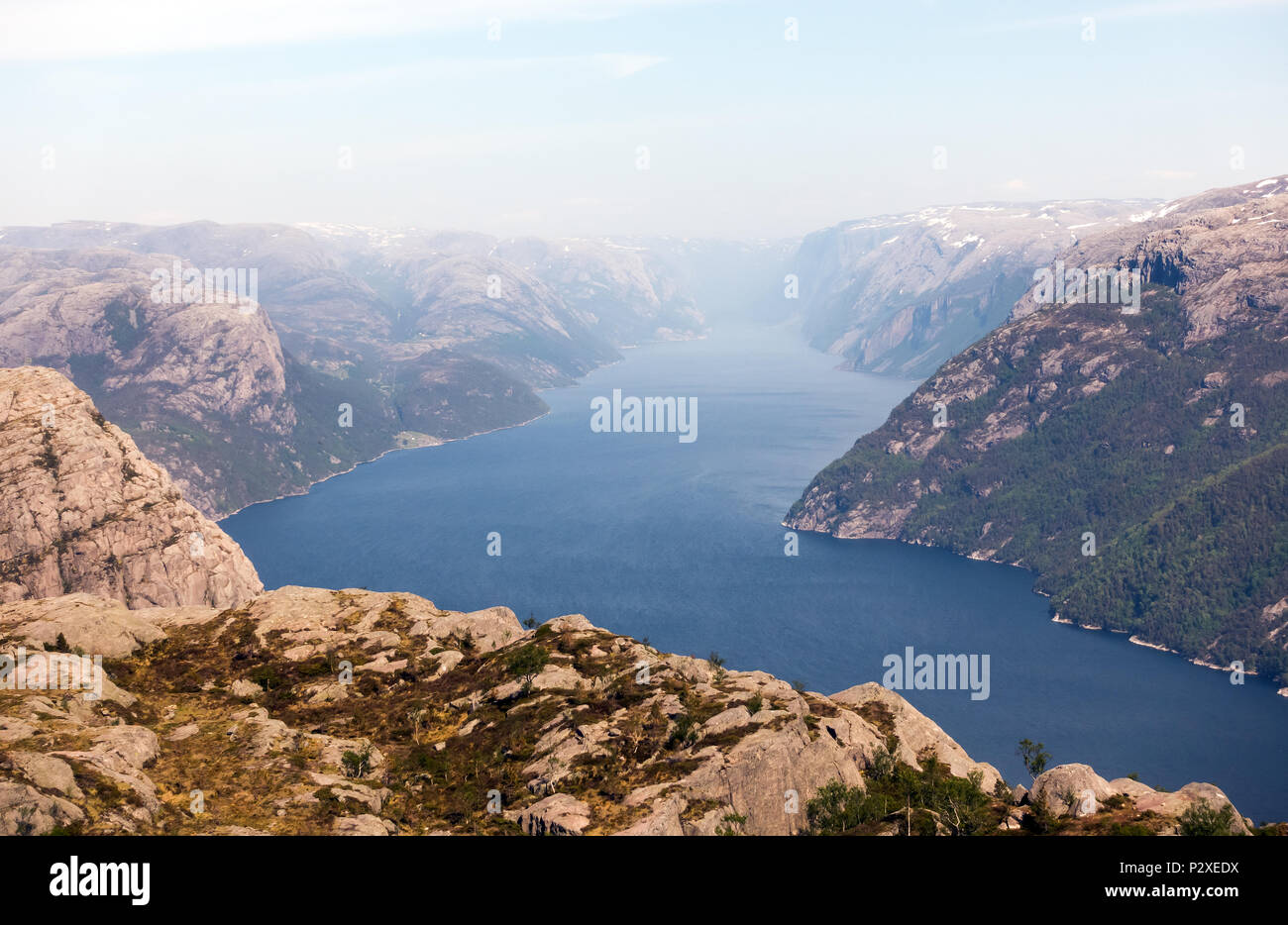 Photo of Preikestolen, Pulpit Rock at Lysefjord in Norway. Aerial view ...