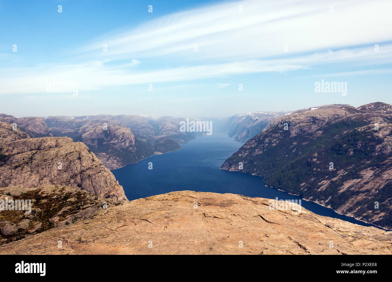 Photo of Preikestolen, Pulpit Rock at Lysefjord in Norway. Aerial view ...