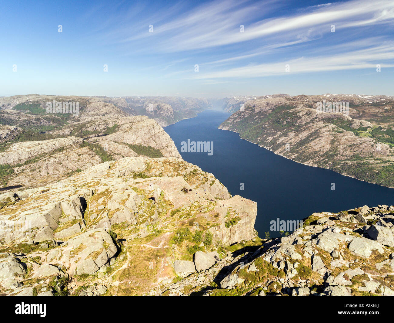 Photo of Preikestolen, Pulpit Rock at Lysefjord in Norway. Aerial view ...
