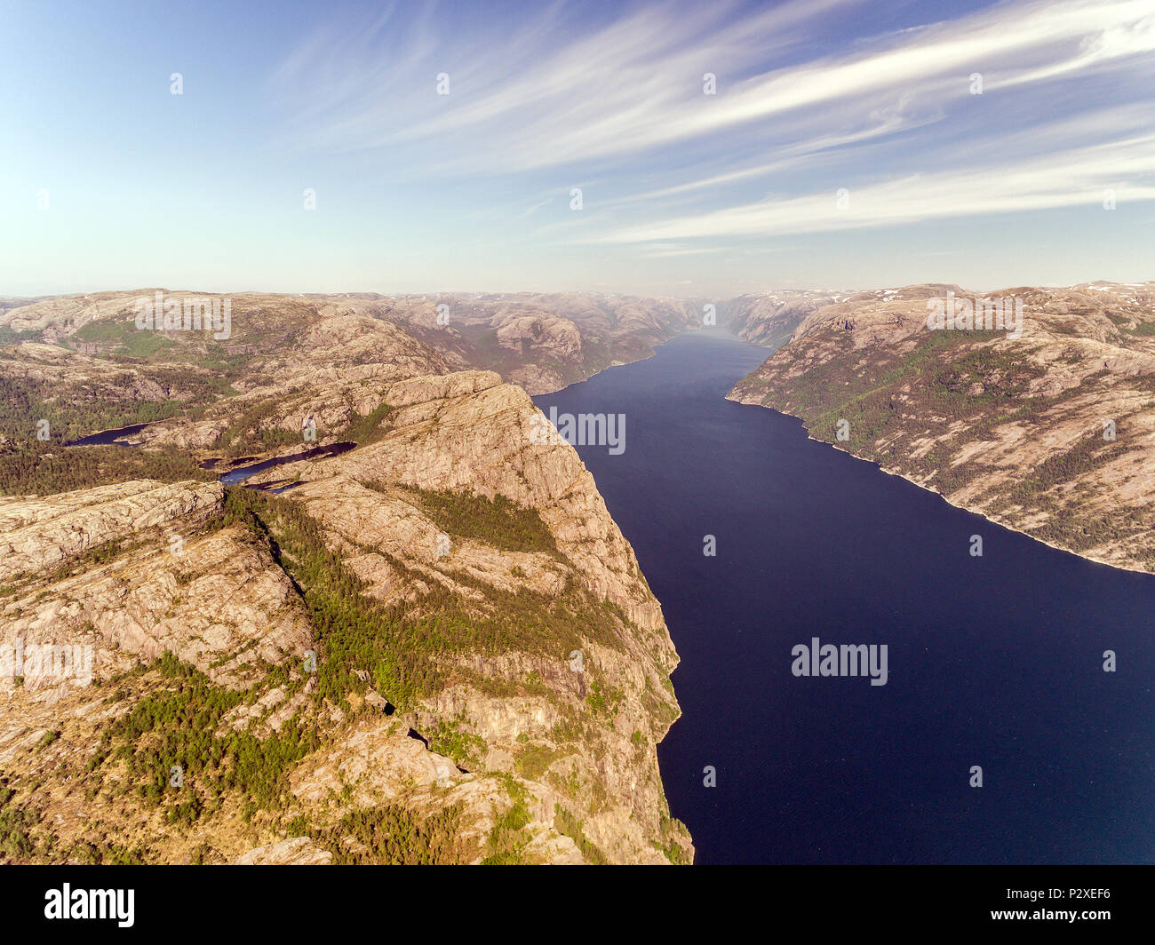 Photo of Preikestolen, Pulpit Rock at Lysefjord in Norway. Aerial view ...