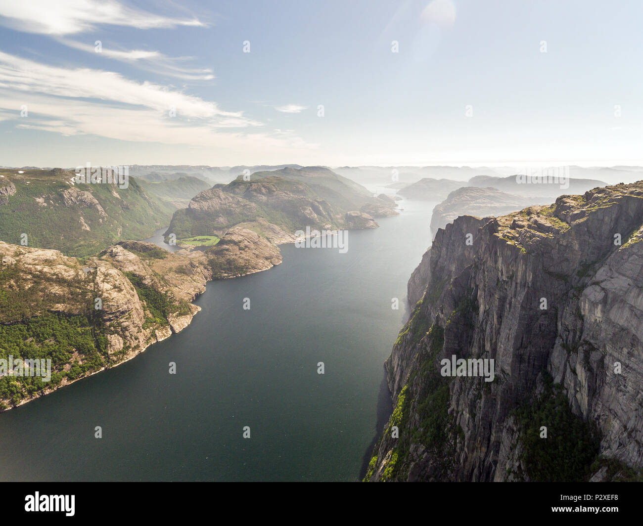 Photo of Preikestolen, Pulpit Rock at Lysefjord in Norway. Aerial view ...