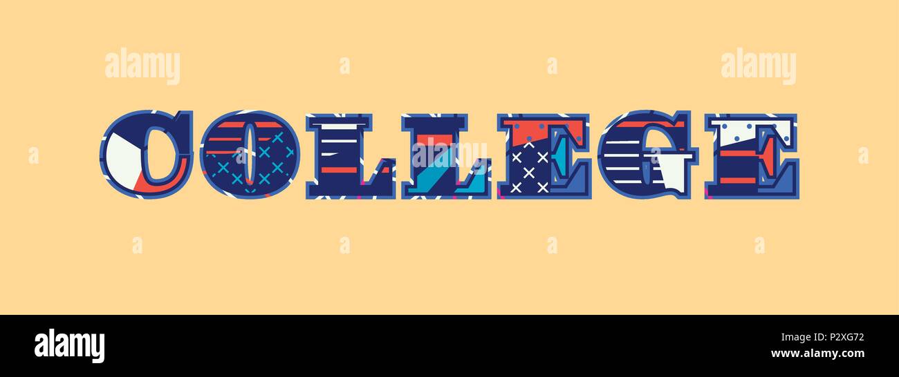 The word COLLEGE concept written in colorful abstract typography ...