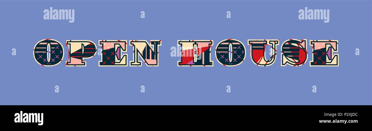The words OPEN HOUSE concept written in colorful abstract typography ...