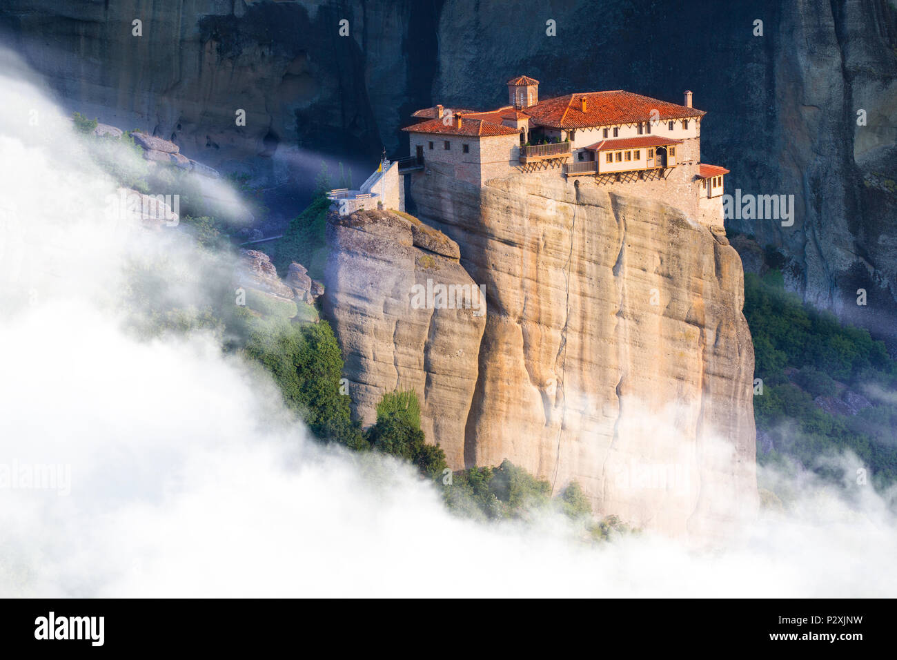 Mountain scenery with Meteora rocks and Monastery, landscape place of ...