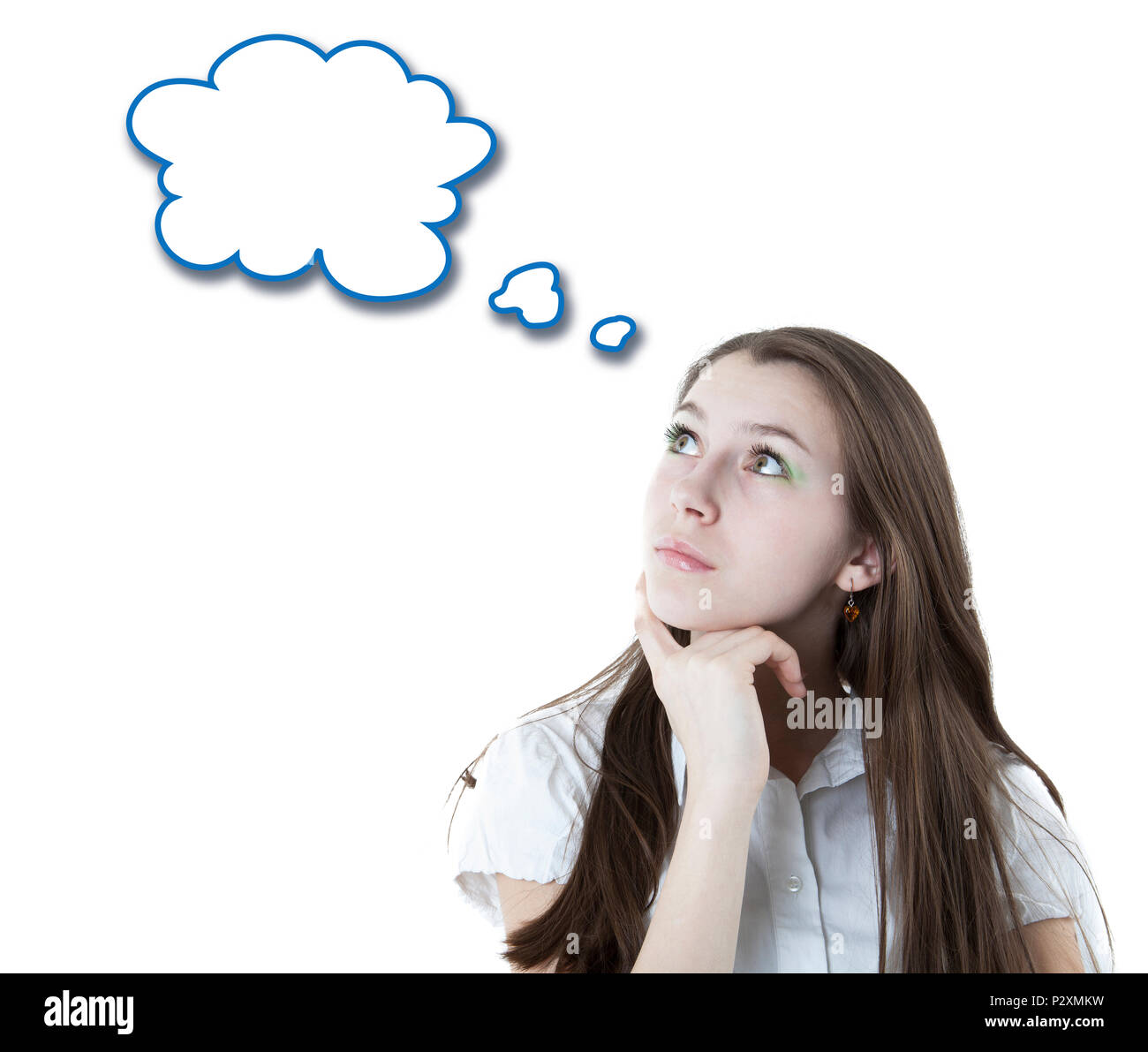 portrait of a girl thinking with a cloud isolated Stock Photo - Alamy