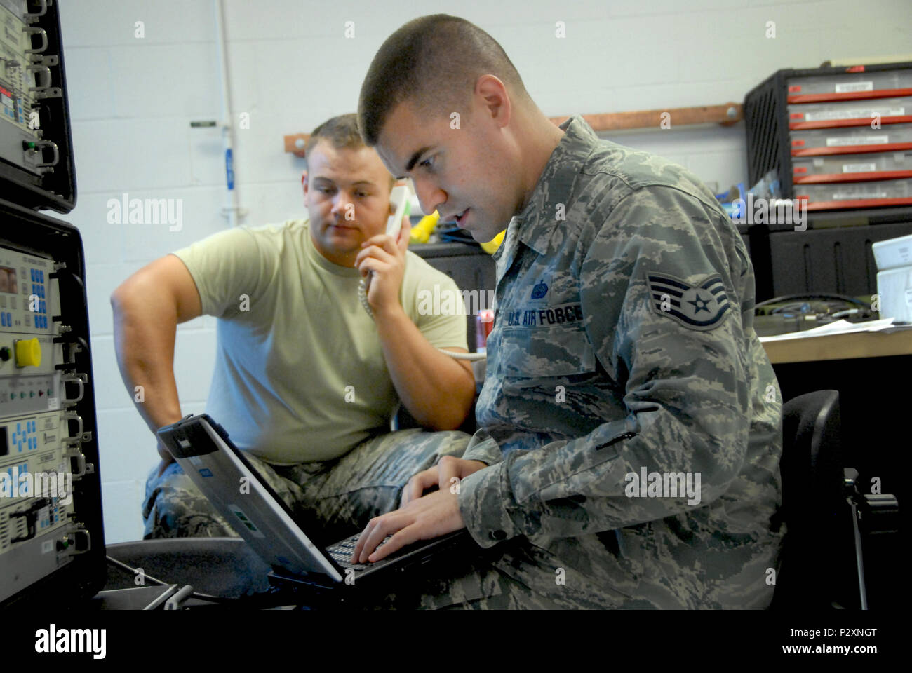 Airmen assigned to the 134th Air Control Squadron communicate with air ...