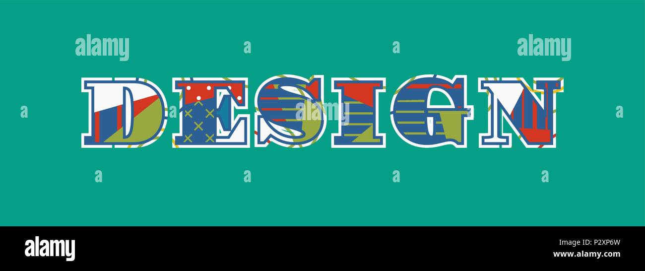 The word DESIGN concept written in colorful abstract typography. Vector ...
