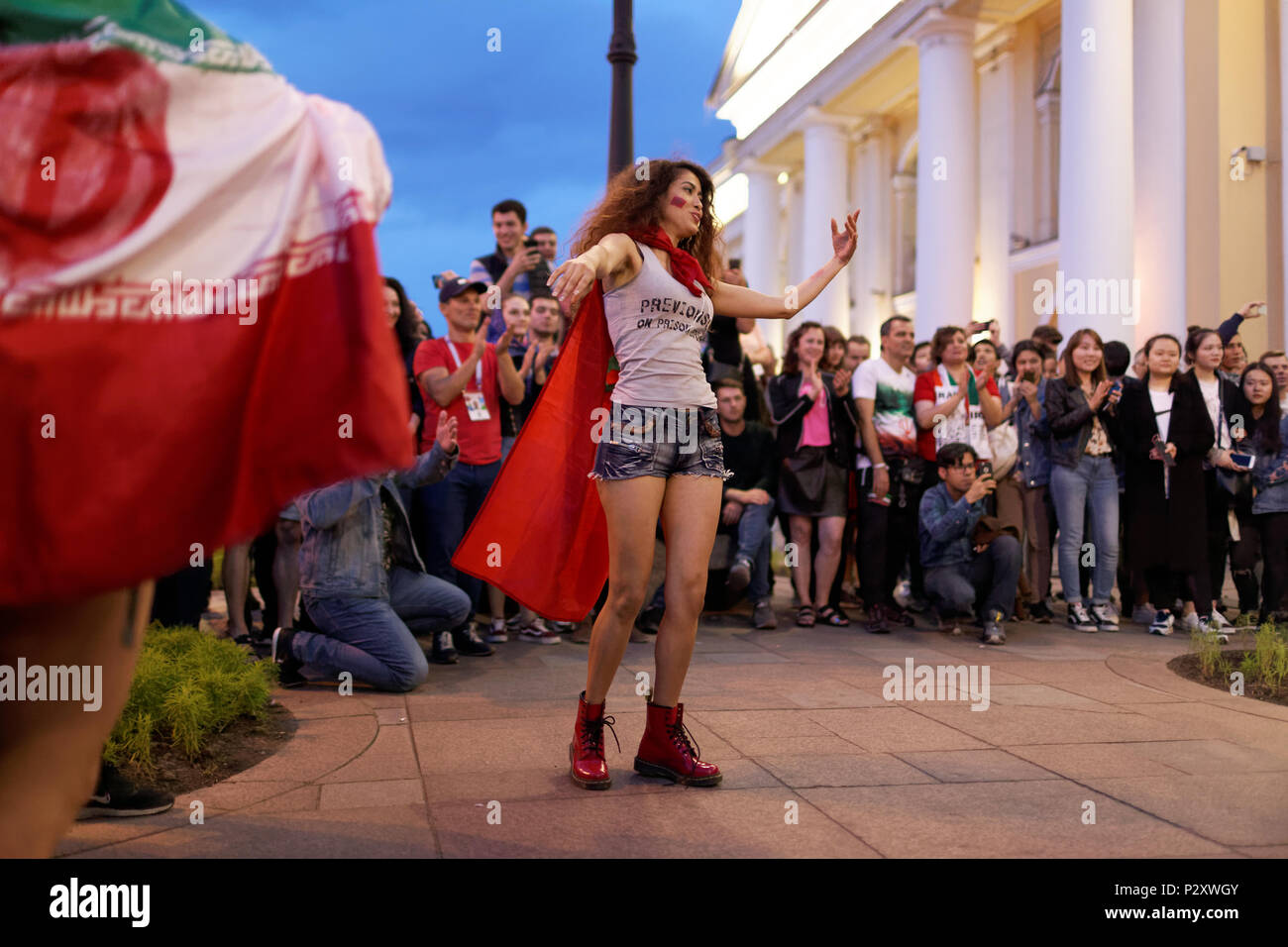 St. Petersburg, Russia - June 15, 2018: Moroccan football fans dancing ...