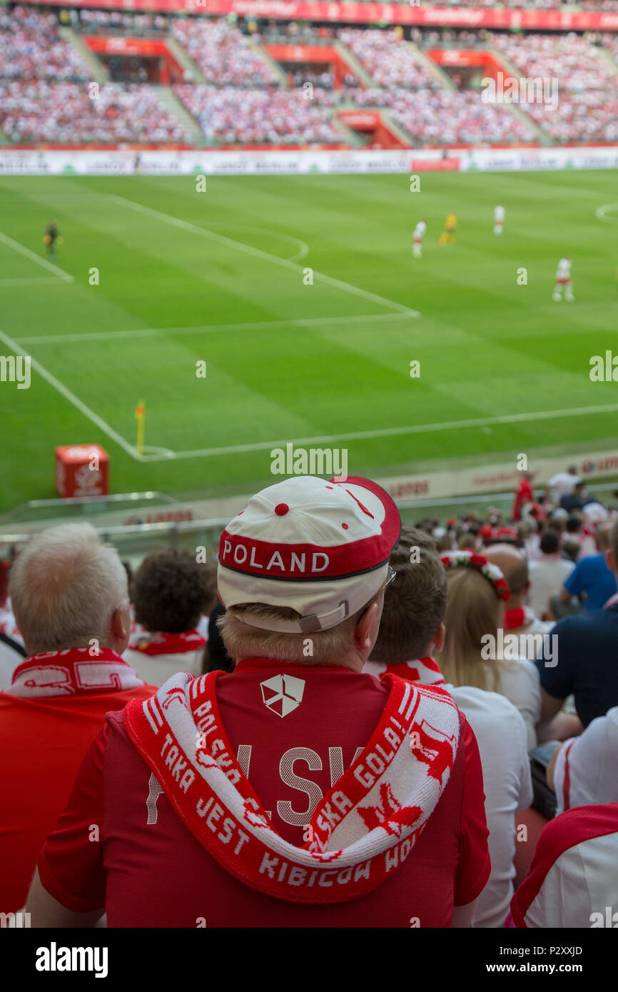 Polish football fans at PGE Narodowy, Polish National Stadium in Warsaw ...