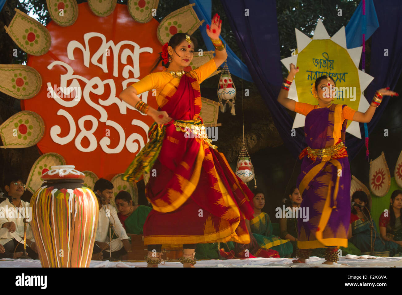 Girls perform at Ramna Batamul in Dhaka on the occasion of Nabanna ...