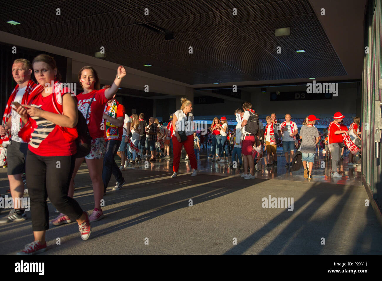 Polish football fans at PGE Narodowy, Polish National Stadium in Warsaw ...