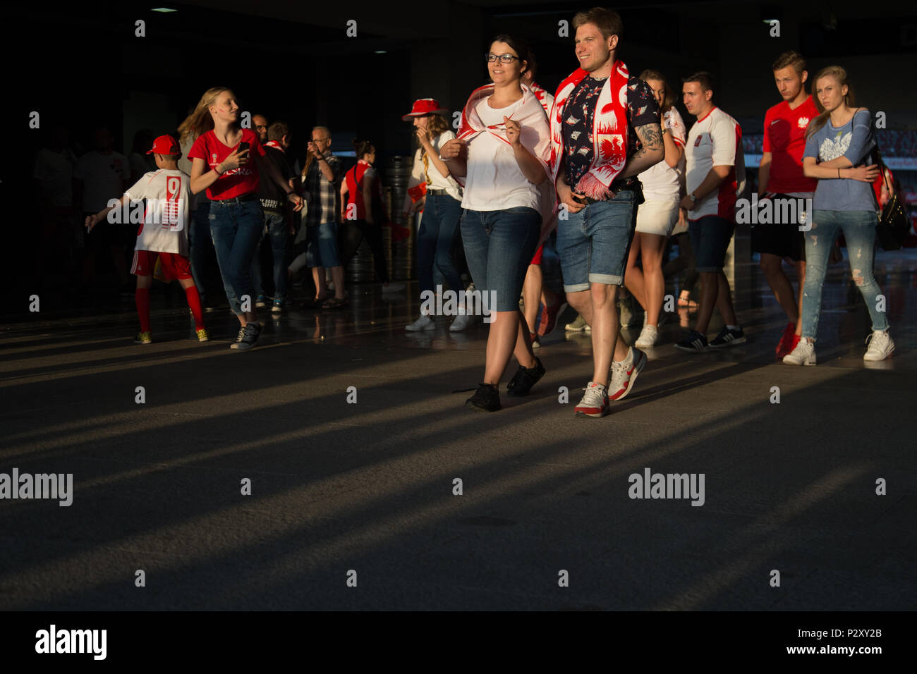 Polish football fans at PGE Narodowy, Polish National Stadium in Warsaw ...