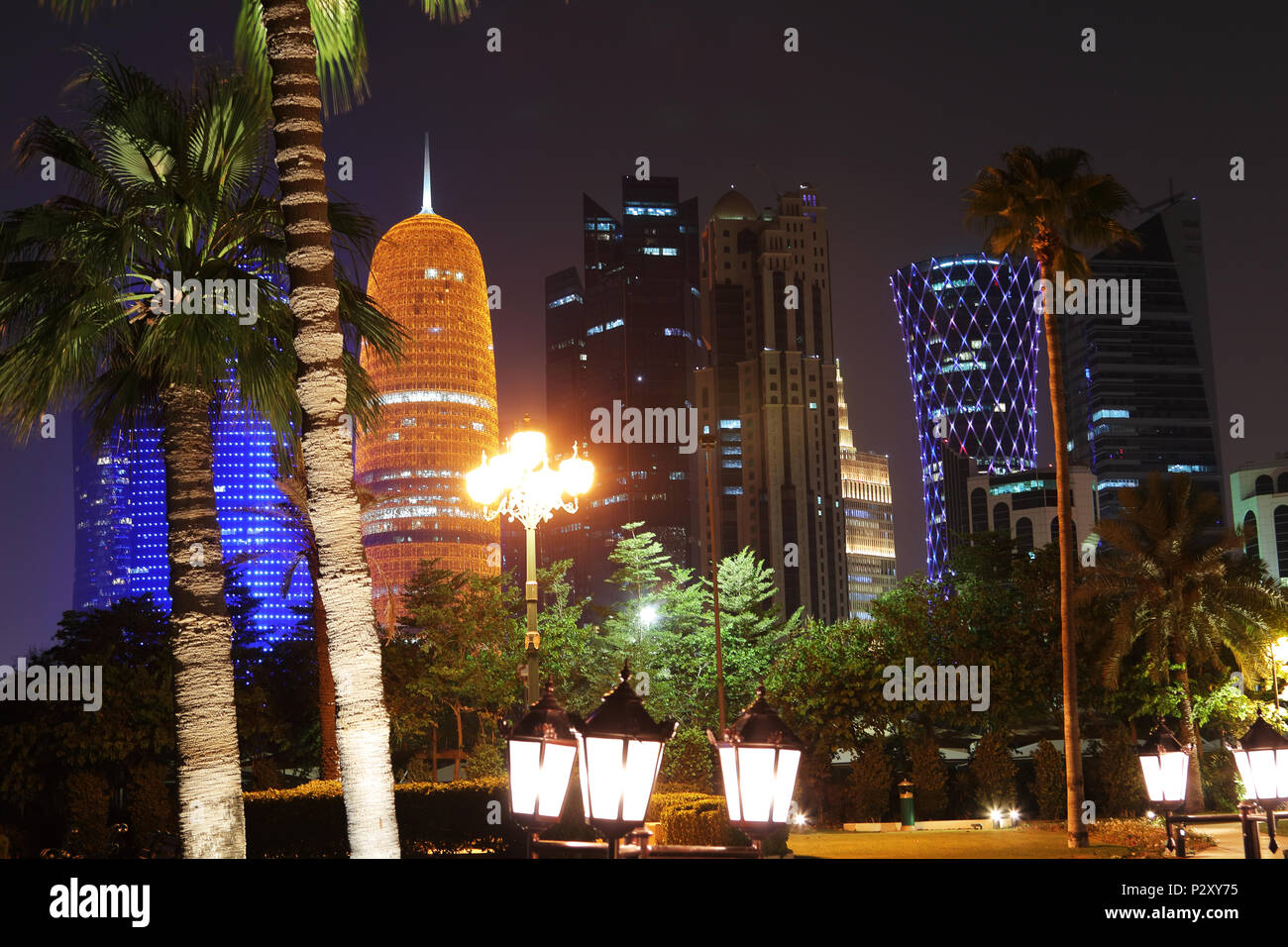 Night time view at Corniche, Doha Qatar Stock Photo - Alamy