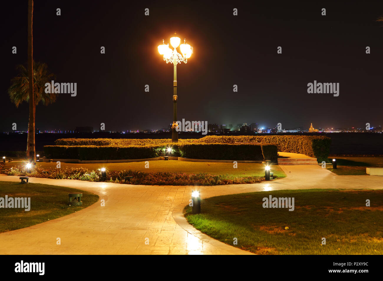Night time view at Corniche, Doha Qatar Stock Photo - Alamy