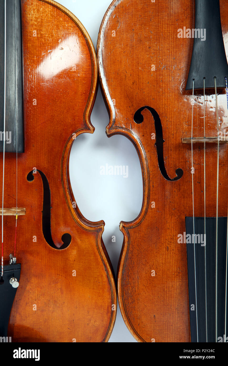 generic, close up of violins and parts of violins - f holes and bridges ...