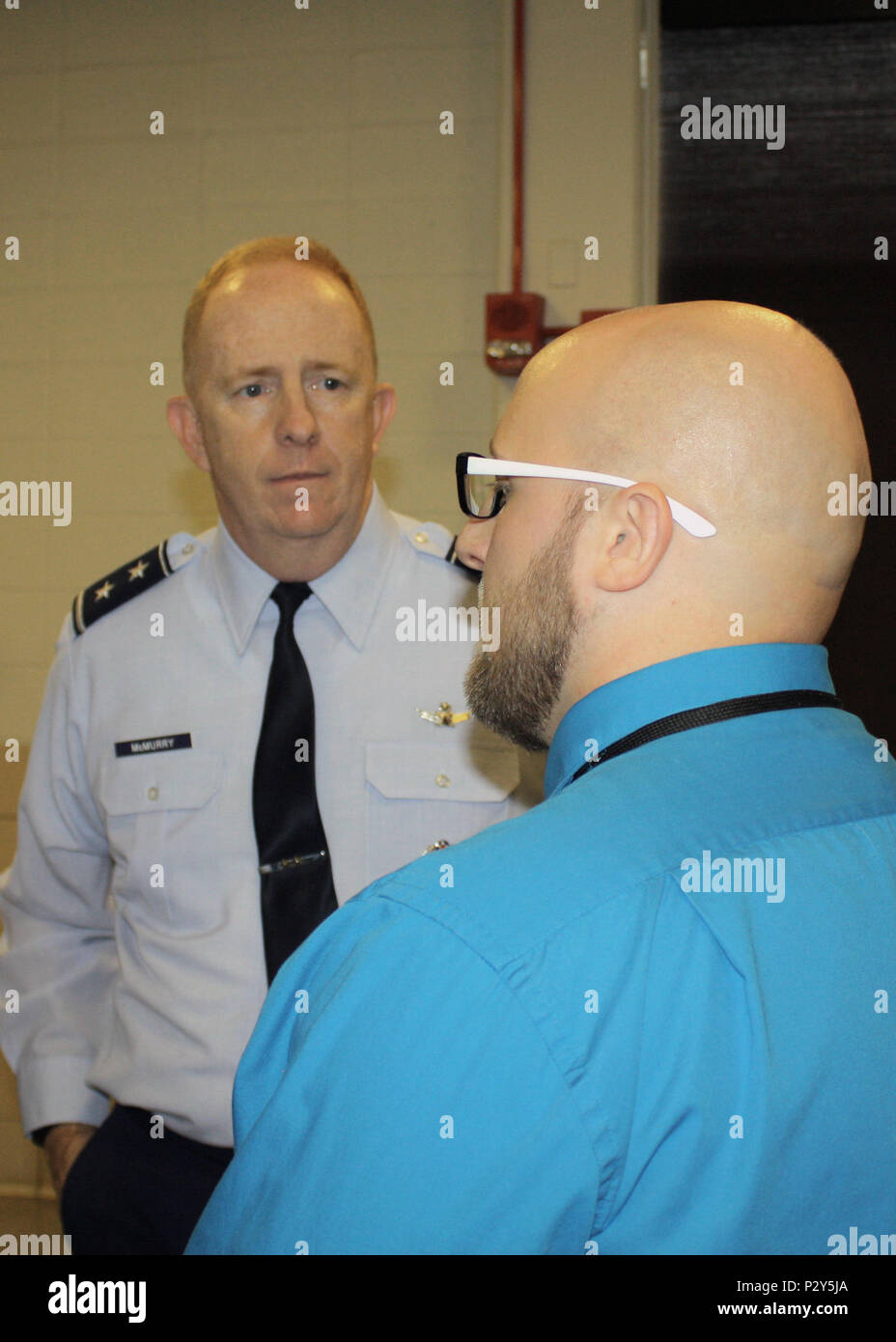 WRIGHT-PATTERSON AFB, Ohio – Maj. Gen. Robert McMurry speaks with Kevin ...