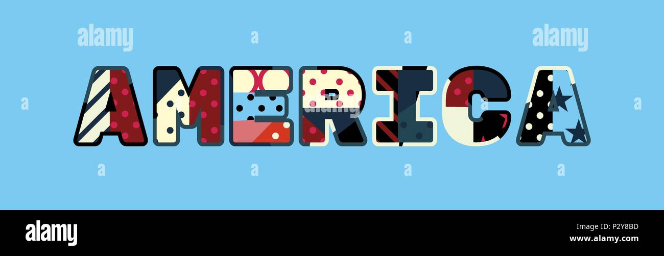 The word AMERICA concept written in colorful abstract typography ...