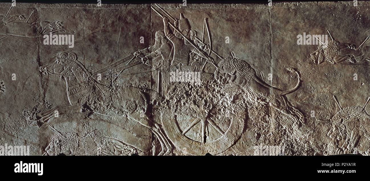 RELIEVE ASIRIO-DET ASURBANIPAL CAZANDO SOBRE CARRO(CONJ Nº 20653 ...