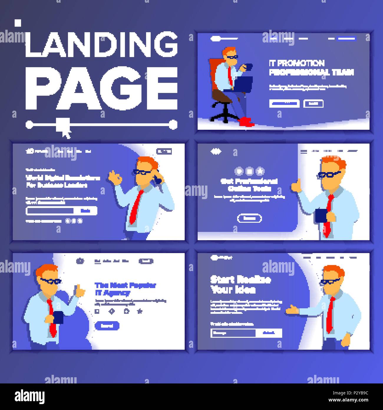 Landing Set Main Web Page Design Vector. Website Business Concept ...