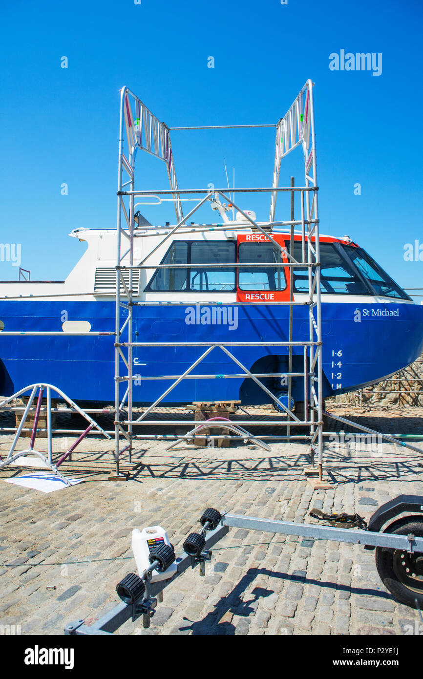 Scaffolding frame to support a tent being erected over an amphibious ...