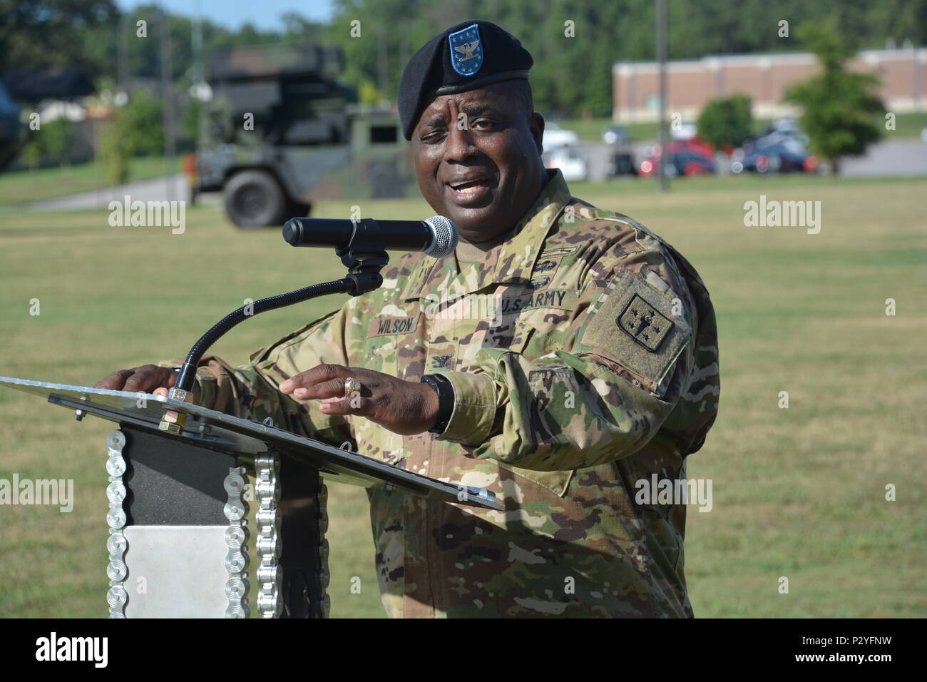 Col. David Wilson, the new Chief of Ordnance, addresses the audience ...