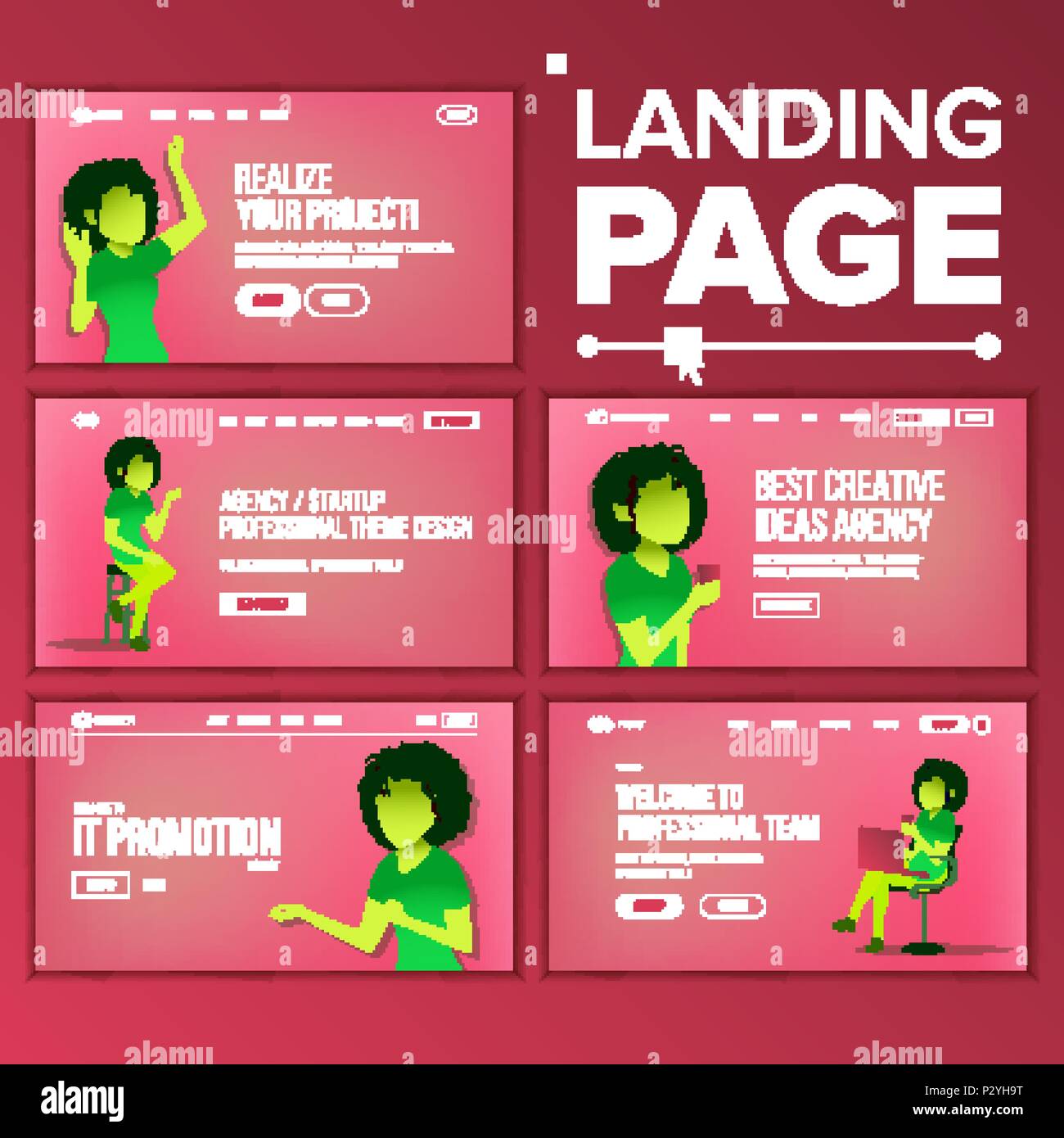 Landing Set Page Vector. Business Agency. Web Page. Design Front End ...