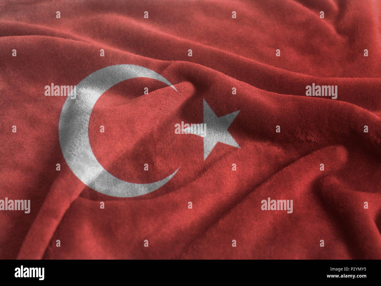 Waving Turkish flag on velvet fabric background close up Stock Photo ...