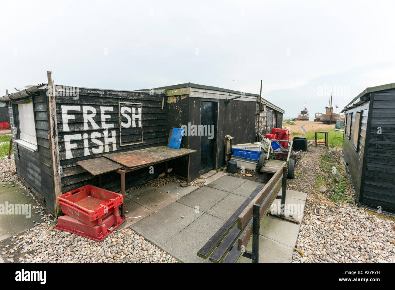 Selling fresh Fish in the Hastings Net Shops, Fisherman black wooden ...