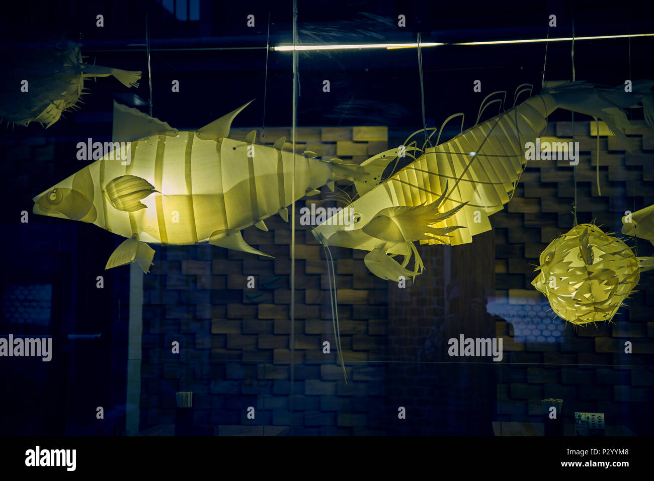 lamps shaped like paper fish illuminated inside Stock Photo - Alamy
