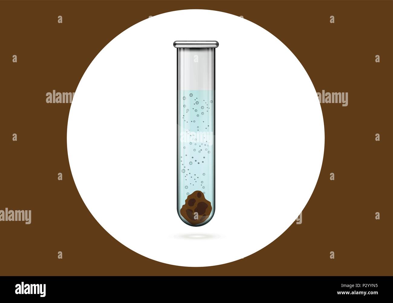 Medical test of feces in a test tube in a wite circle and brown ...