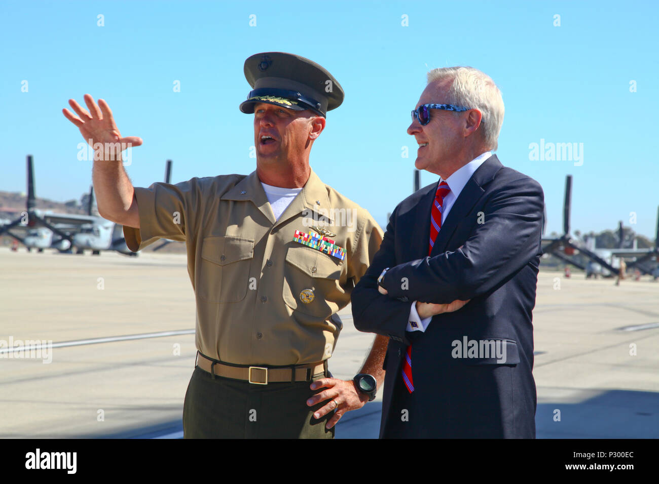 Secretary of the Navy Ray Mabus, is greeted by U.S. Marine Corps Brig ...