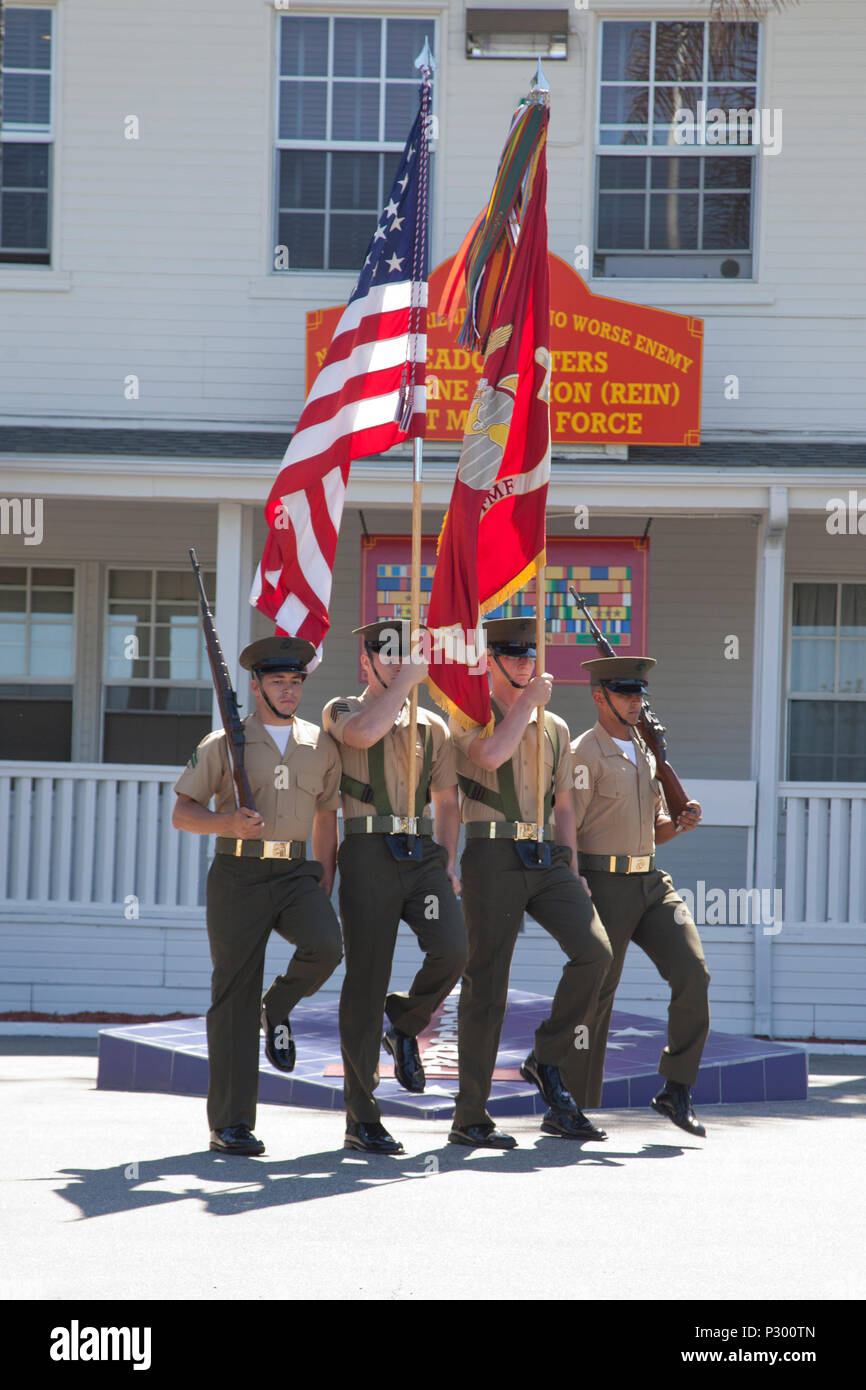 U.S. Marines with 1st Marine Division, march on the colors during the ...