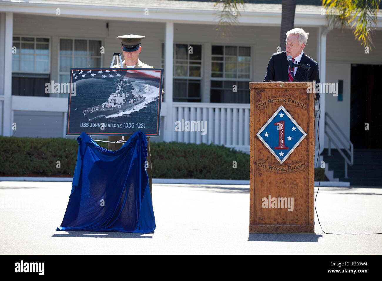 U.S. Secretary of the Navy Mr. Ray E. Mabus unveils the graphic of the ...