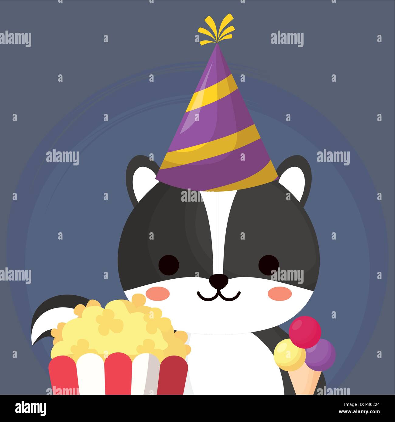 carnival circus design with skunk with party hat over blue background ...