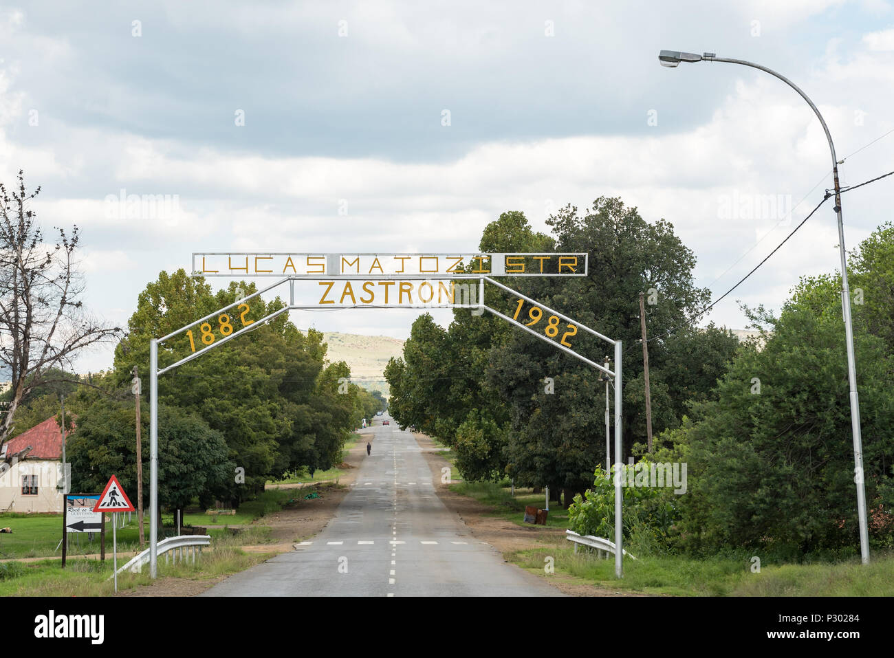 ZASTRON, SOUTH AFRICA - APRIL 1, 2018: Name board at the entrance to ...