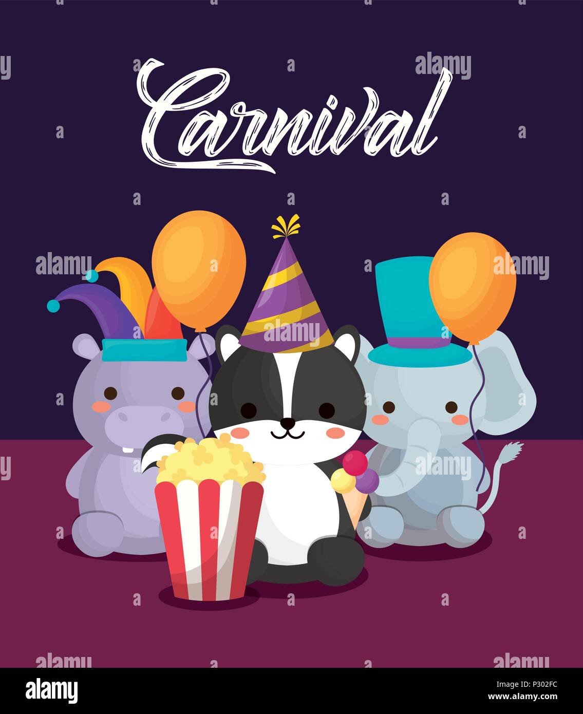 Carnival circus design with cute animals with pop corn and balloons ...