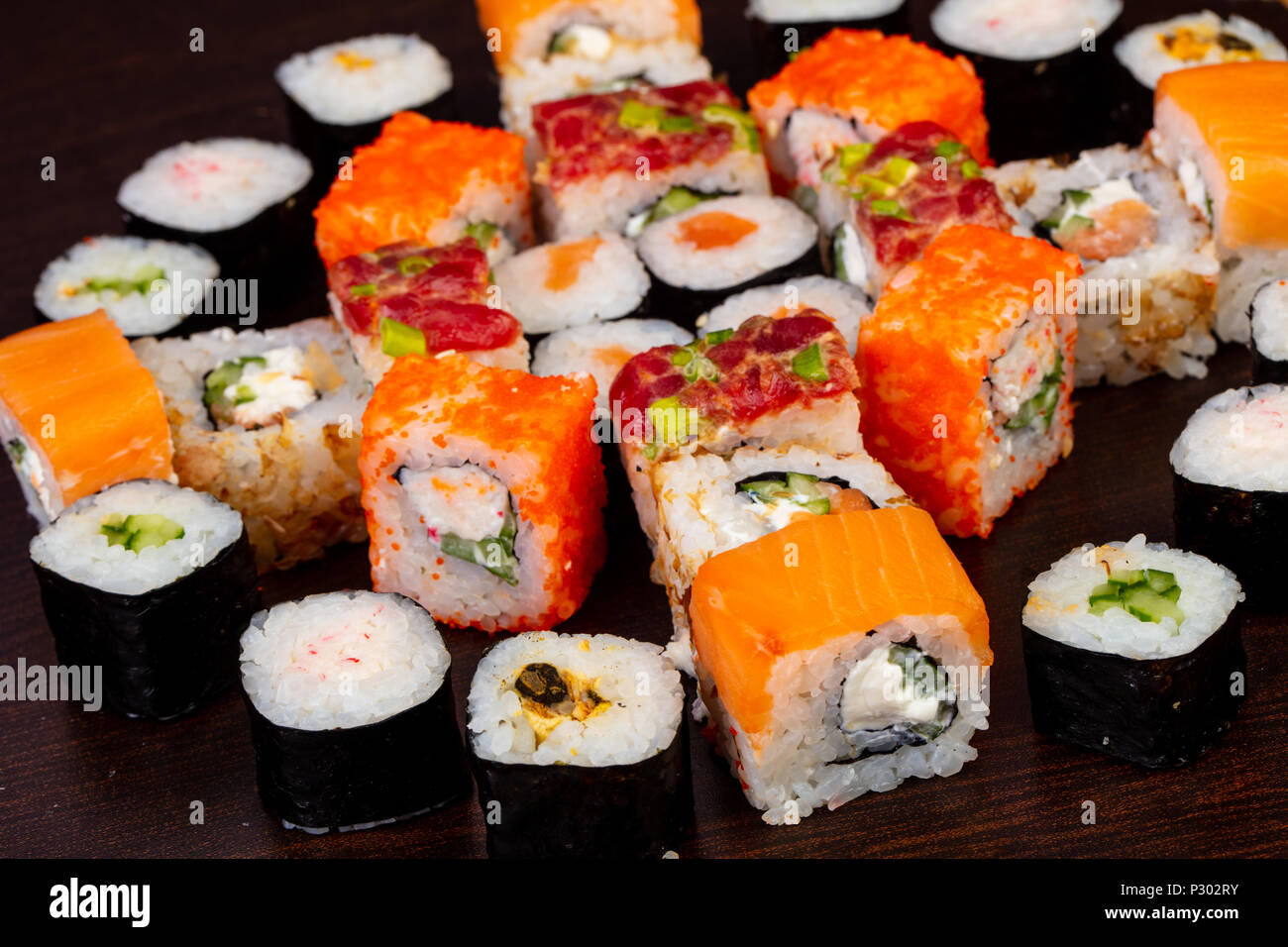 Delicious sushi roll set platter Stock Photo - Alamy